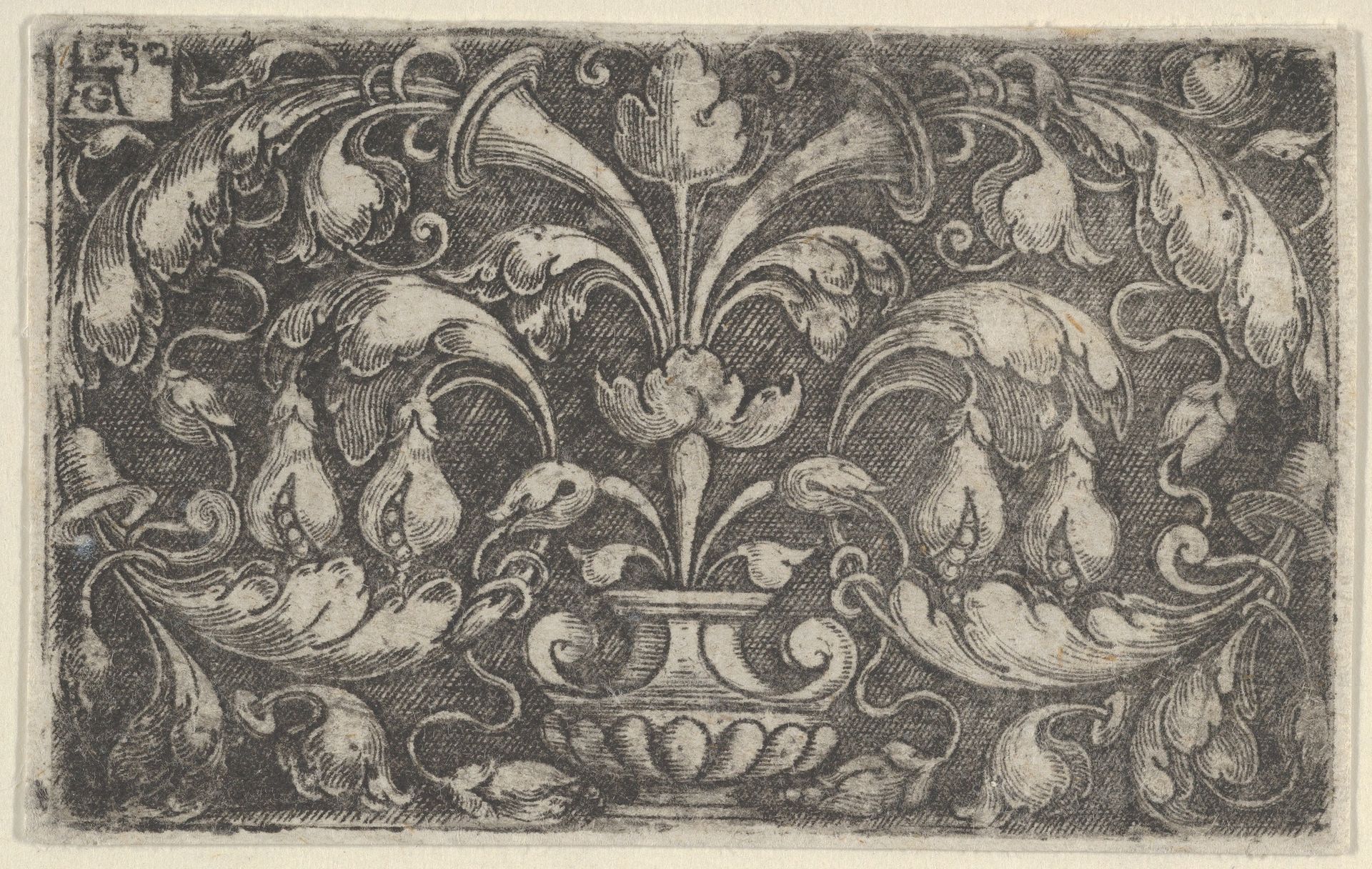 Horizontal Panel with Tendrils Growing Outwards from a Vase at Center ...
