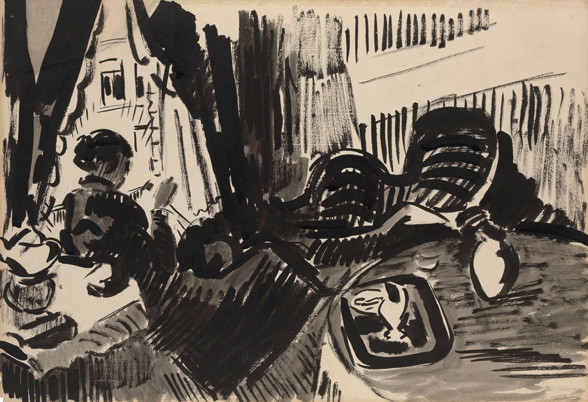Nel Sewing before the Burtterfly Sofa - Rik Wouters | Artera